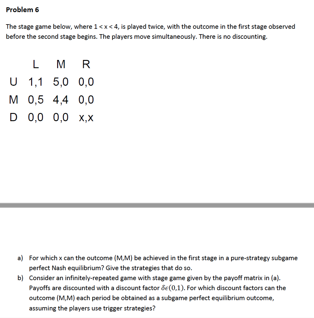 Solved The stage game below, where 1