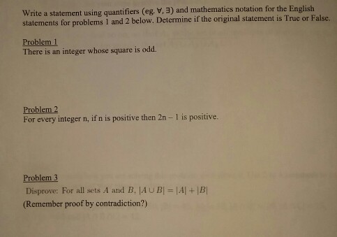 Solved statement using quantifiers (eg, v, 3) and | Chegg.com