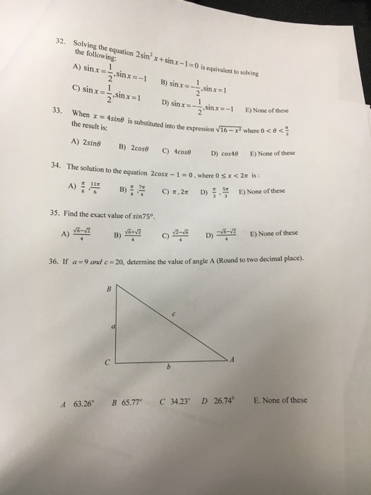 Solved Solving The Equation 2 Sin 2 X Sin X 1 0 Is Chegg