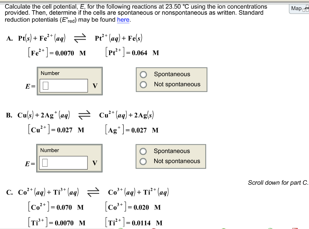 Solved Calculate the cell potential, E, for the following | Chegg.com