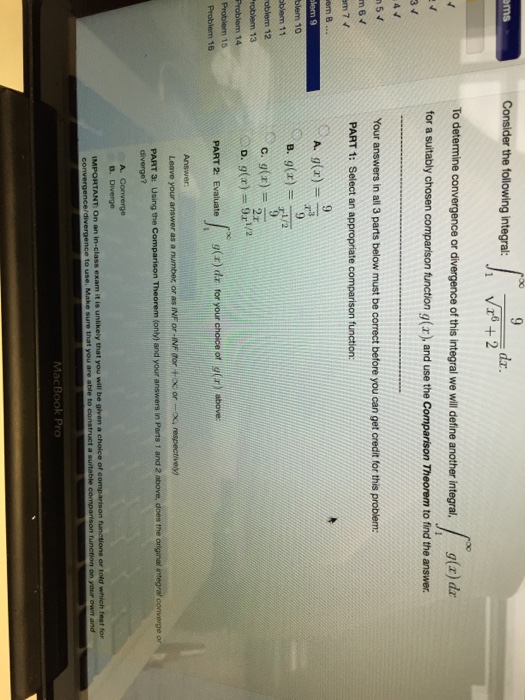 Solved Consider the following integral: integral^infinity_1 | Chegg.com