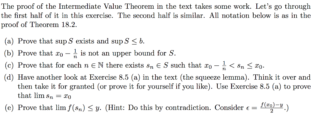Solved The proof of the Intermediate Value Theorem in the | Chegg.com