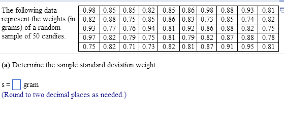 Solved The following data represent the weights (in grams) | Chegg.com