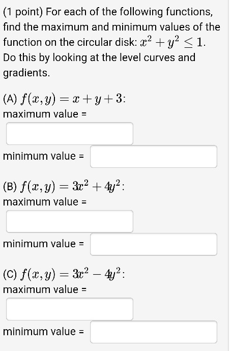 Solved (1 point) For each of the following functions, find | Chegg.com
