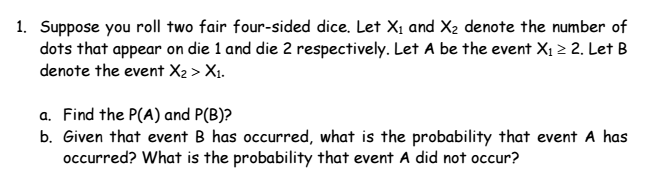 Solved Suppose you roll two fair four-sided dice. Let X_1 | Chegg.com
