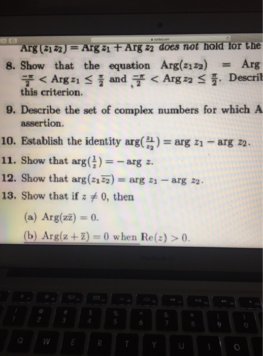 Solved Show that the equation Arg(z_1 z_2) = Arg -pi/2