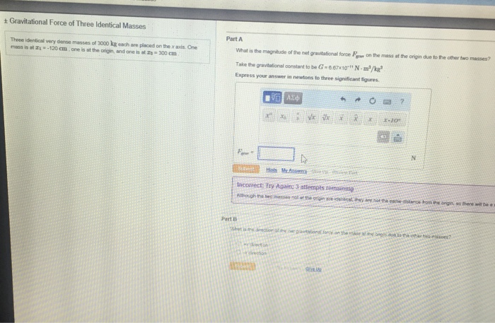 Solved Gravitational Force of Three Identical Masses Three | Chegg.com