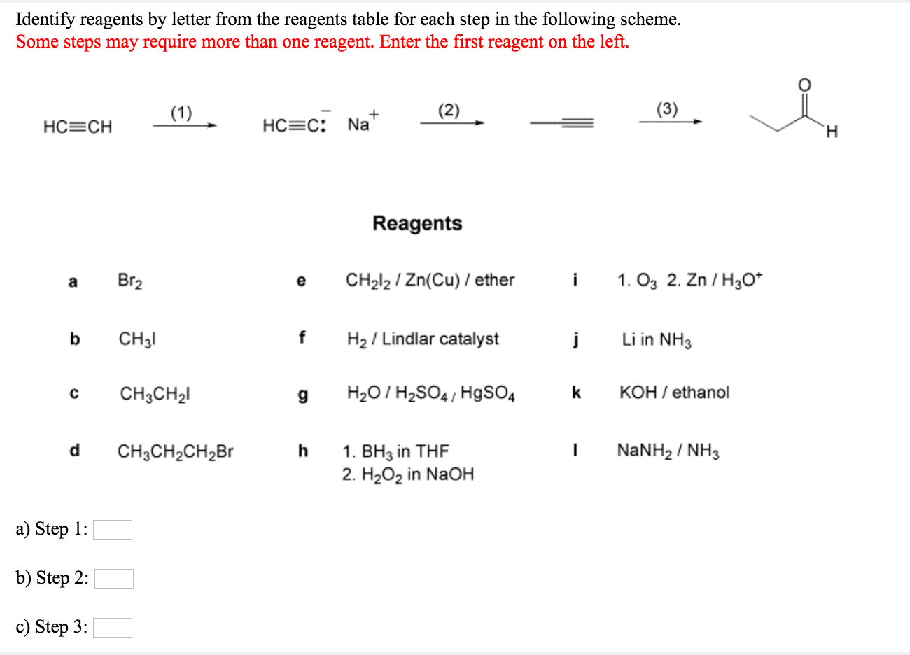 Solved Identify reagents by letter from the reagents table | Chegg.com