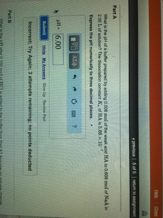 Solved What is the pH of a buffer prepared by adding 0.506 | Chegg.com
