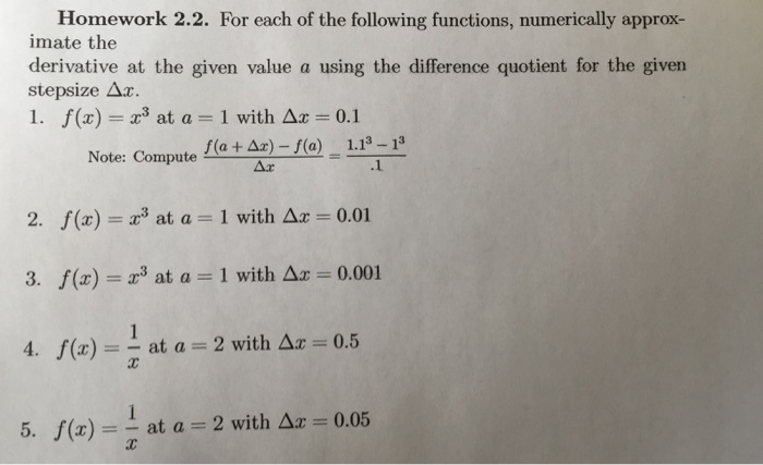 Solved For each of the following functions, numerically | Chegg.com