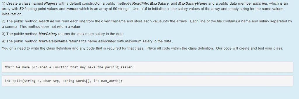 Solved 1) Create a class named Players with a default | Chegg.com