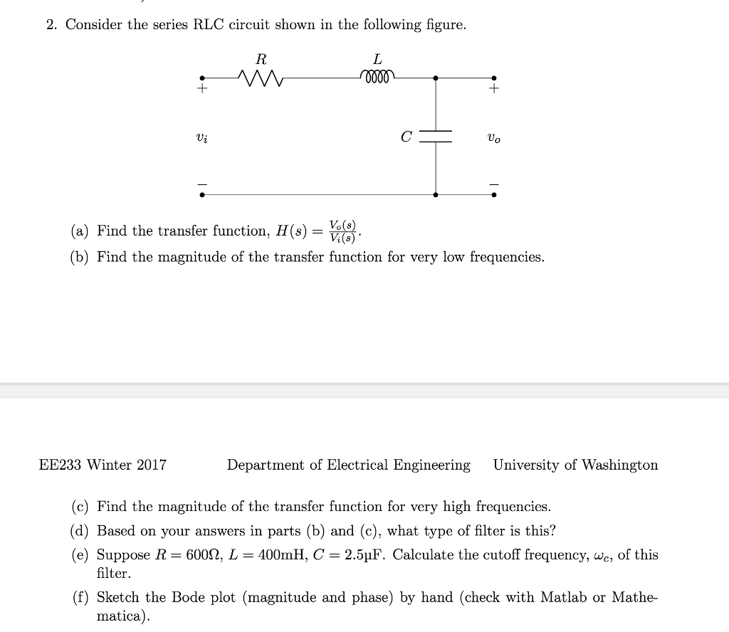 Solved Consider the series RLC circuit shown in the | Chegg.com