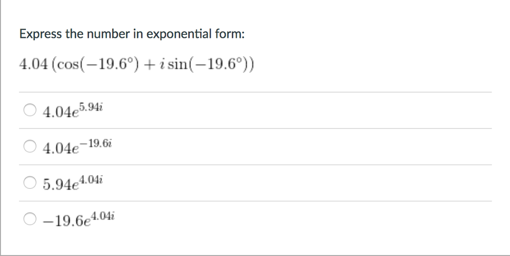 Solved Express the number in exponential form: 4.04 (cos | Chegg.com