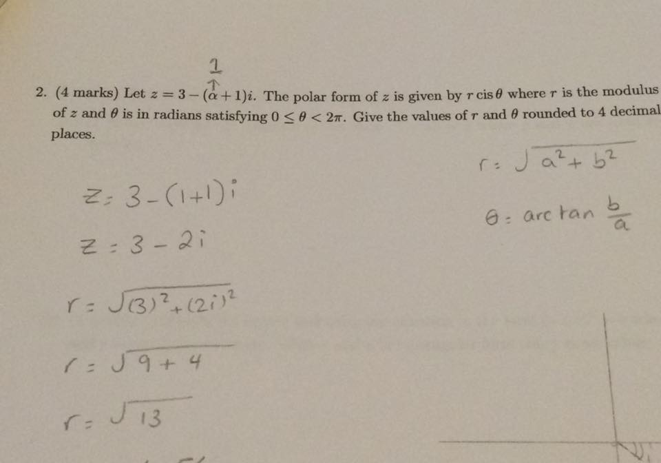 Solved 2. (4 marks) Let z = 3- (a+ 1)i. The polar form of z | Chegg.com