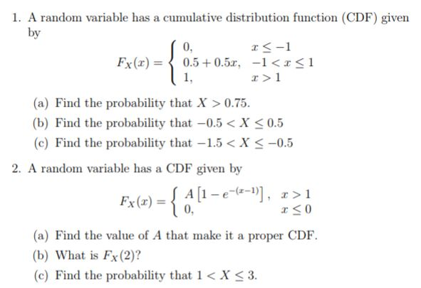 Solved 1. A random variable has a cumulative distribution | Chegg.com