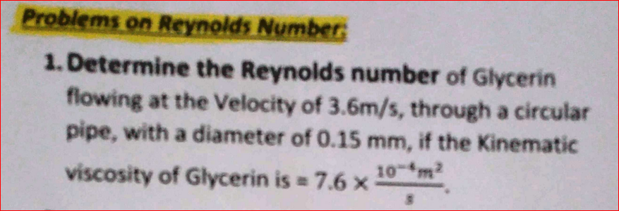 Solved Determine the Reynolds number of Glycerin flowing at | Chegg.com