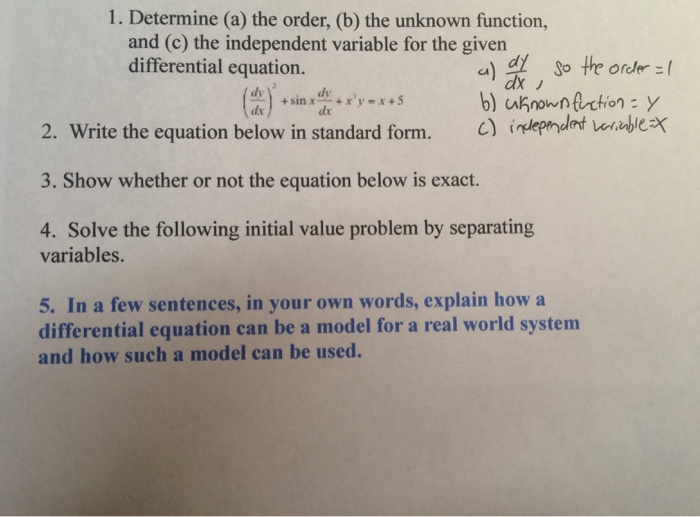 Solved Determine (a) the order, (b) the unknown function, | Chegg.com