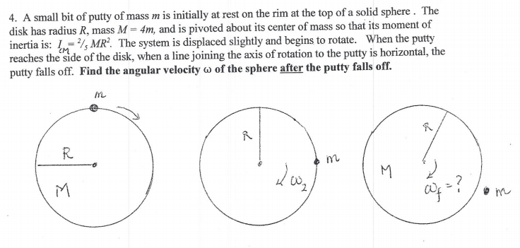 Solved a small bit of putty of mass m is initially at rest | Chegg.com