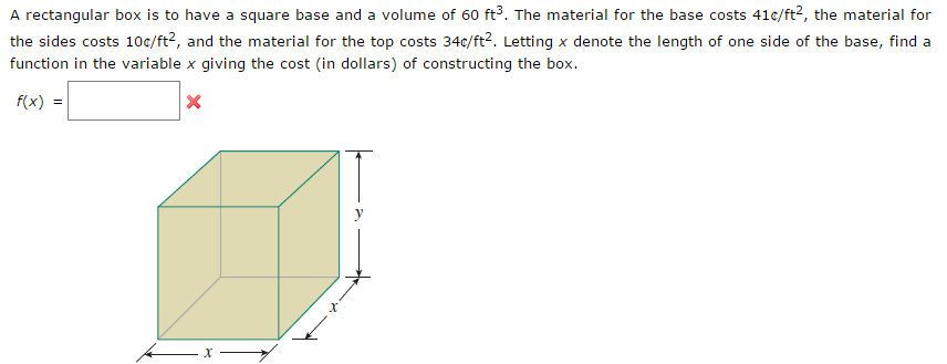 Solved A rectangular box is to have a square base and a | Chegg.com