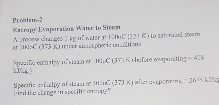 Solved Problem-2 Entropy Evaporation Water to Steam A | Chegg.com