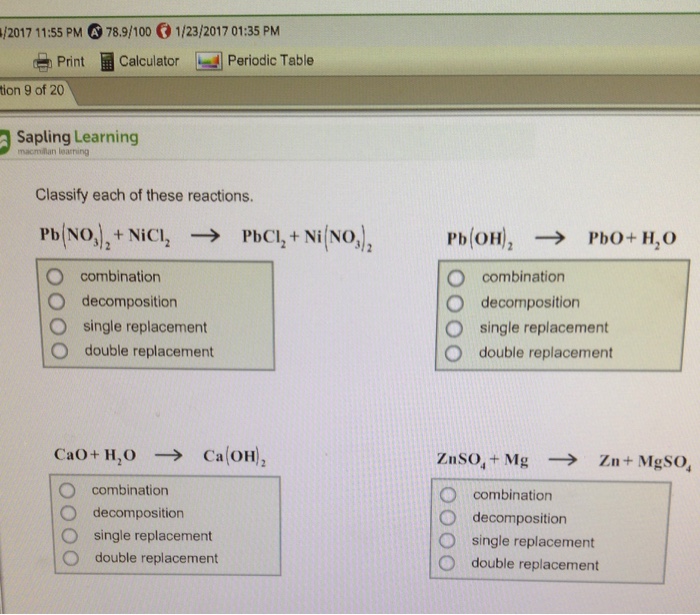 Solved Classify each of these reactions. Pb(NO_3)_2 + | Chegg.com