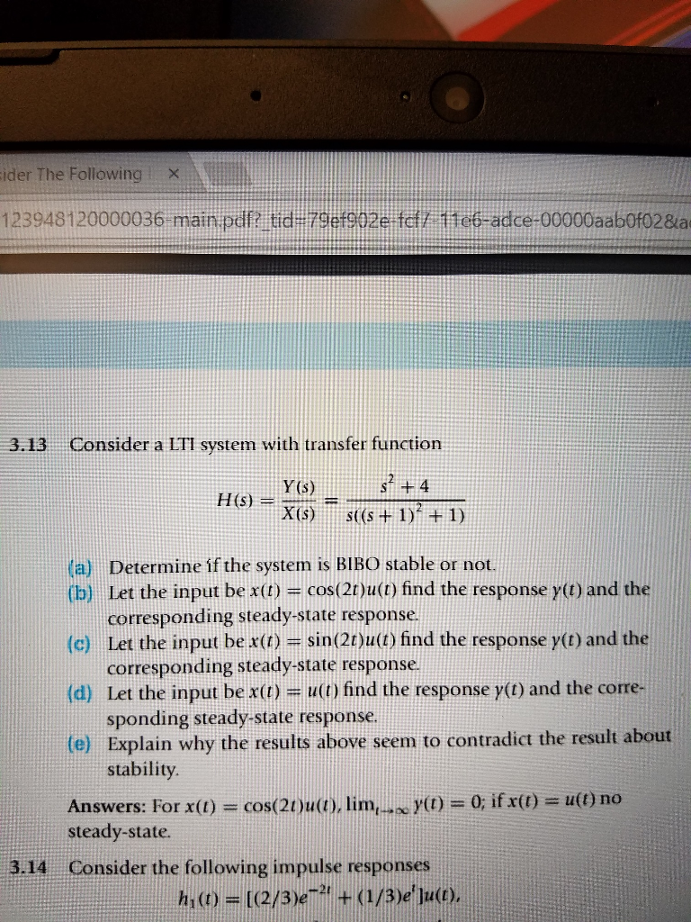 Solved Consider a LTI system with transfer function H(s) - | Chegg.com