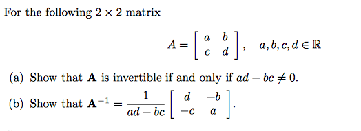 Solved For the following 2x2 matrix Show that A is | Chegg.com