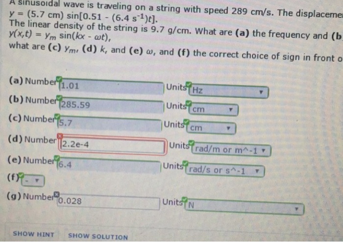 Solved A sinusoidal wave is traveling on a string with speed | Chegg.com