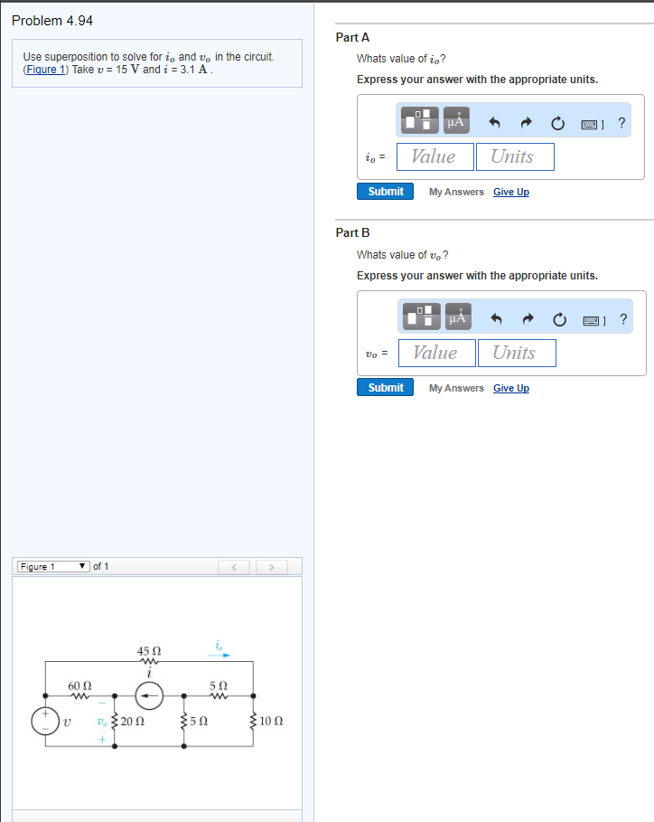Solved Problem 4.94 Part A Use superposition to solve for io | Chegg.com