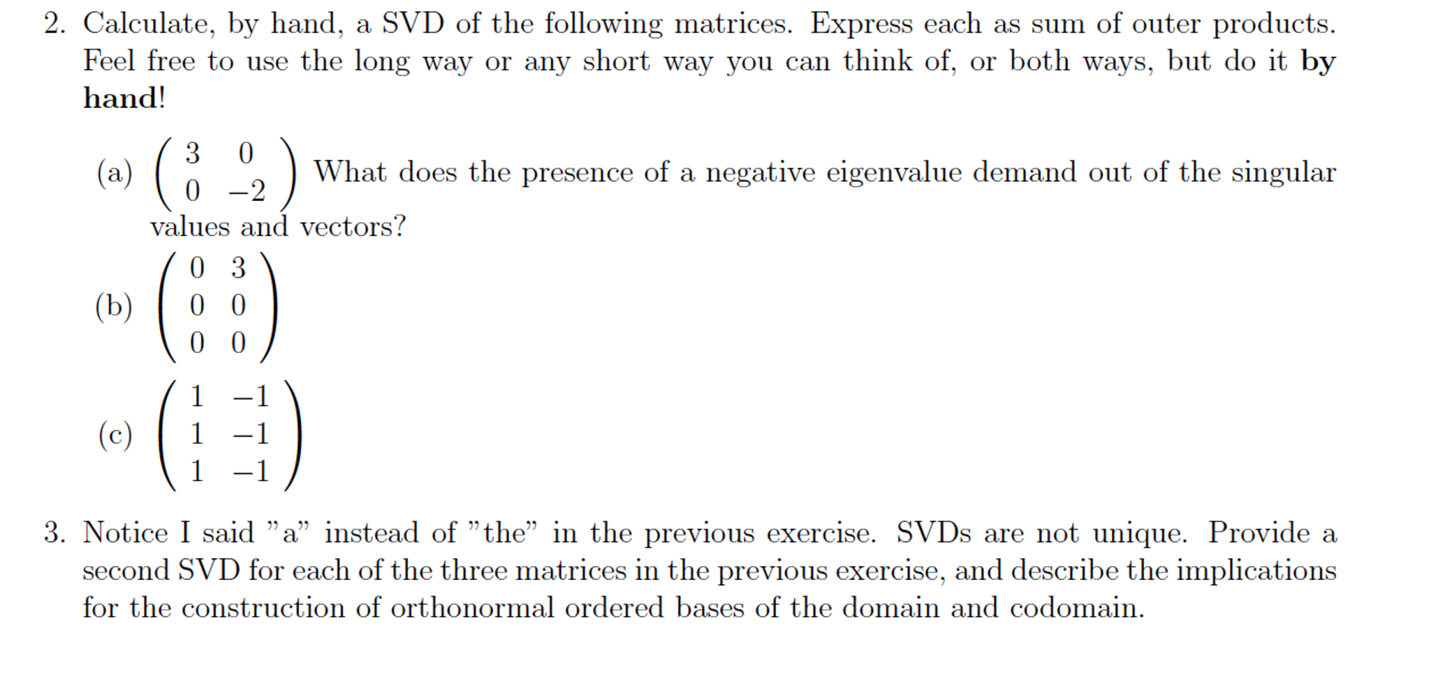 Calculate, by hand, a SVD of the following matrices. | Chegg.com
