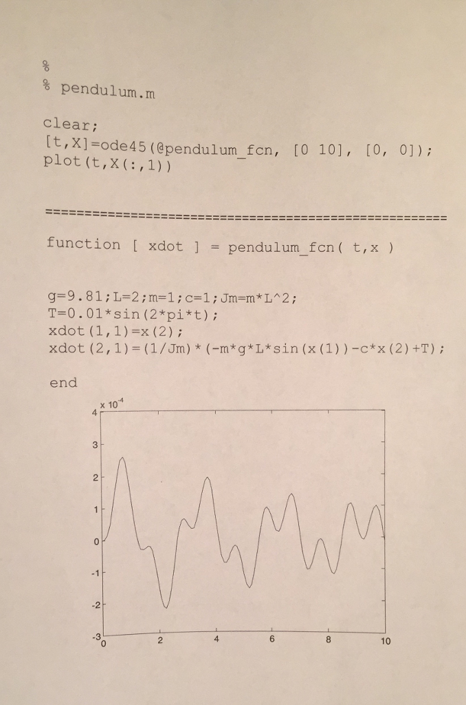 Solved % % pendulum.m clear; [t, X]=ode45(@pendulum_fcn, | Chegg.com