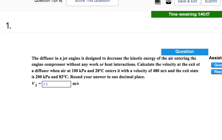 Solved The diffuser in a jet engine is designed to decrease | Chegg.com