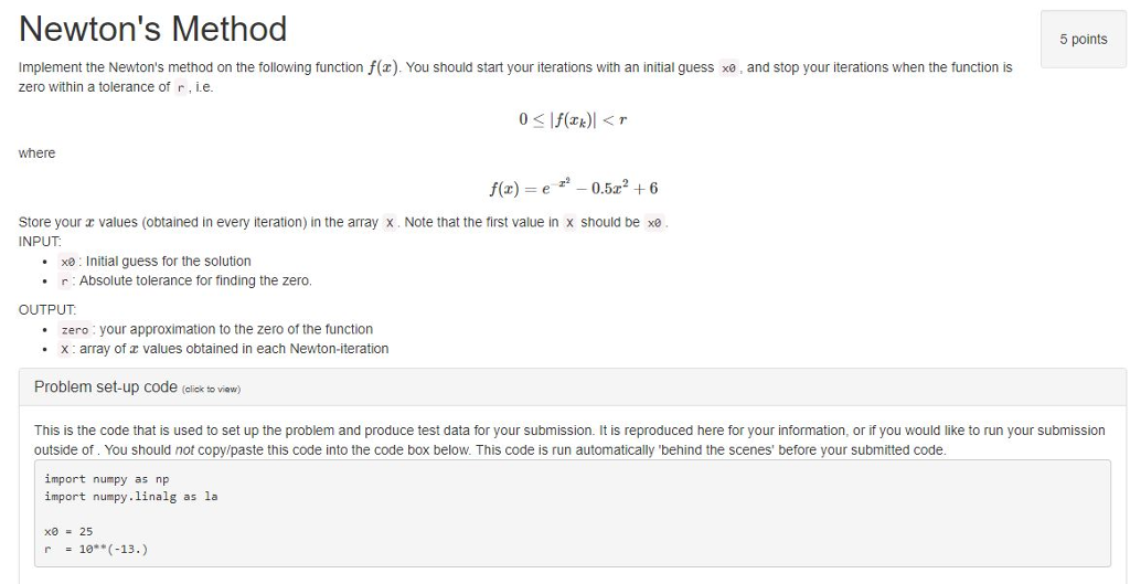 Solved Newton's Method 5 points Implement the Newton's | Chegg.com