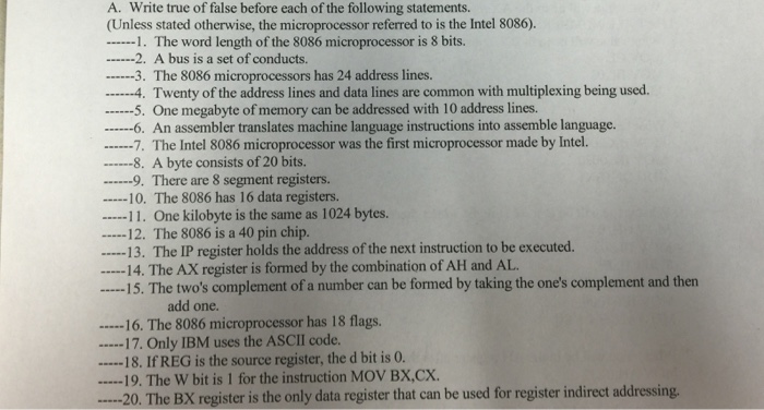 Solved The word length of the 8086 microprocessor is 8 bits. | Chegg.com