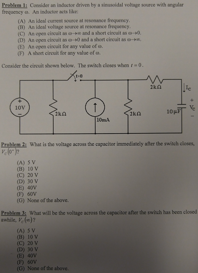 Solved Consider an inductor driven by a sinusoidal voltage | Chegg.com