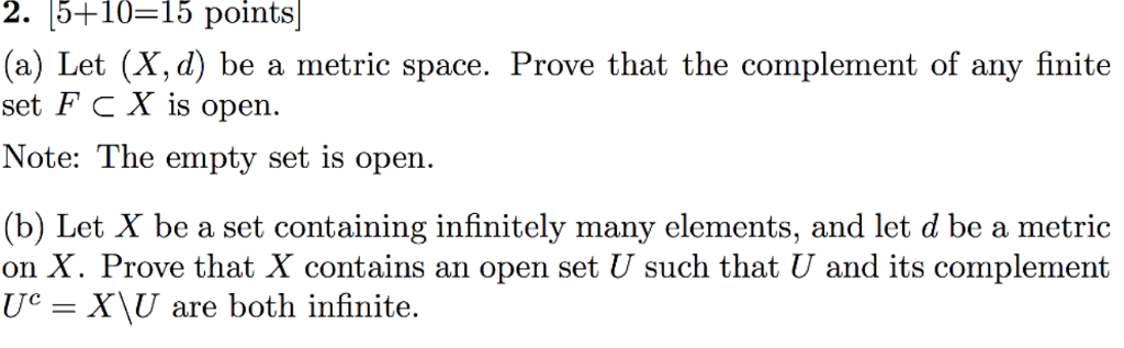Solved 2. 5+10-15 points (a) Let (X, d) be a metric space. | Chegg.com