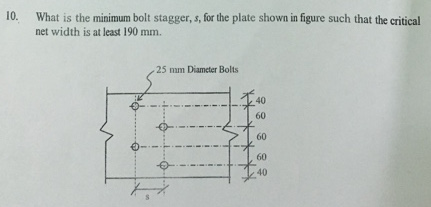 Solved What is the minimum bolt stagger,, for the plate | Chegg.com