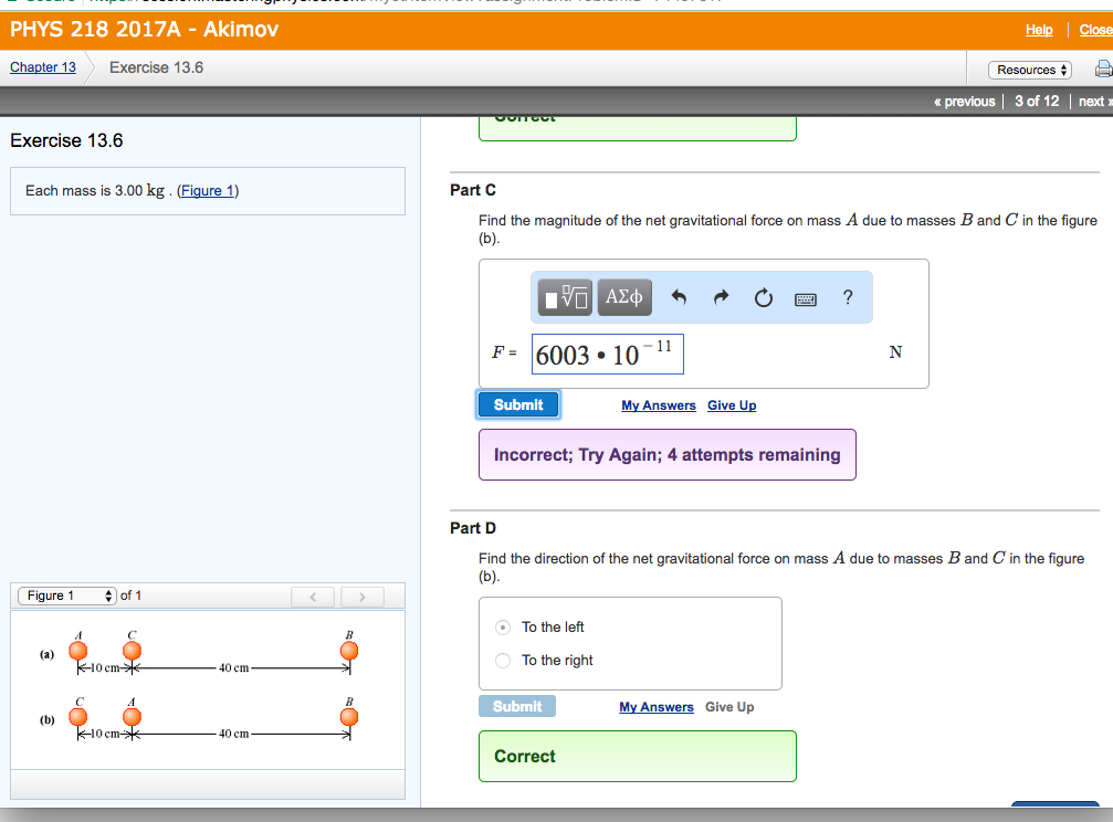 Solved Each mass is 3.00 kg. Find the magnitude of the net | Chegg.com