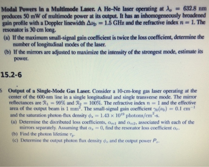 Solved Modal Powers In a Multimode Laser. A He-Ne laser | Chegg.com