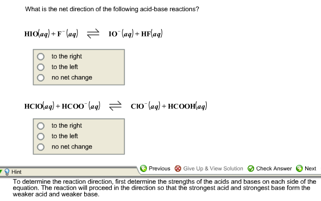 Solved What Is The Net Direction Of The Following Acid Base