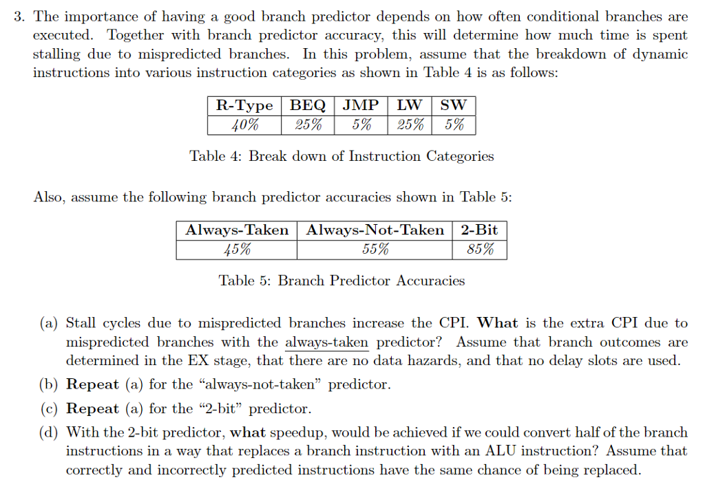 Solved 3. The importance of having a good branch predictor | Chegg.com