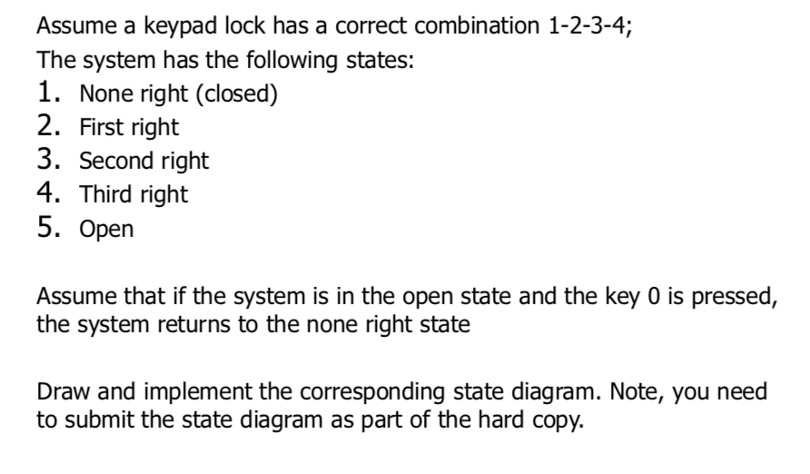 Solved Assume a keypad lock has a correct combination | Chegg.com