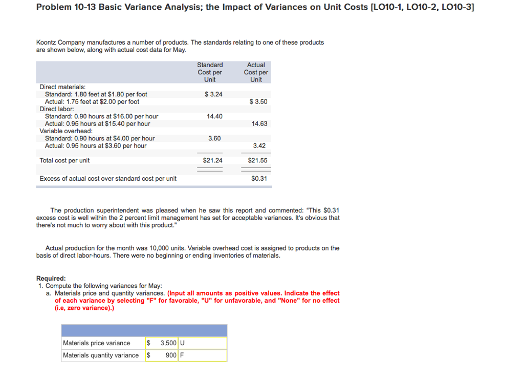 Solved Problem 10-13 Basic Variance Analysis; the lmpact of | Chegg.com