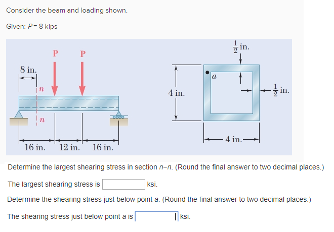 Solved Consider the beam and loading shown. Given: P- 8 kips | Chegg.com