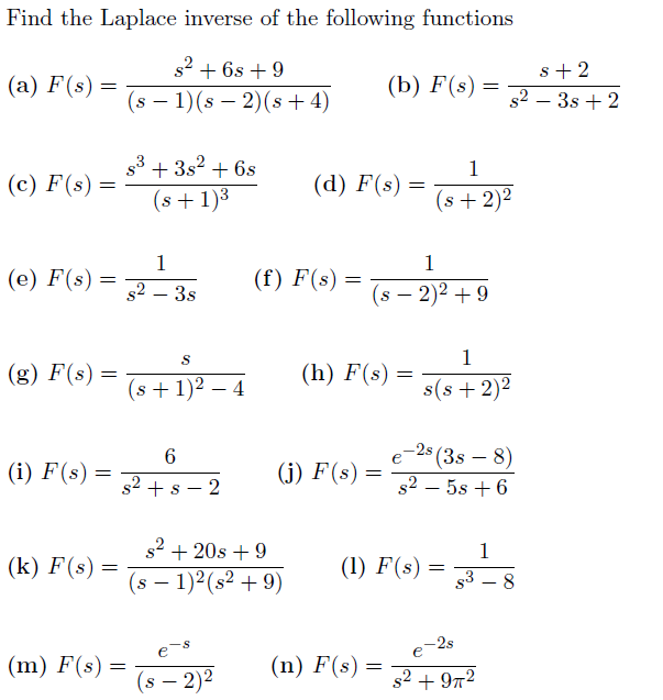 Solved Find the Laplace inverse of the following functions | Chegg.com