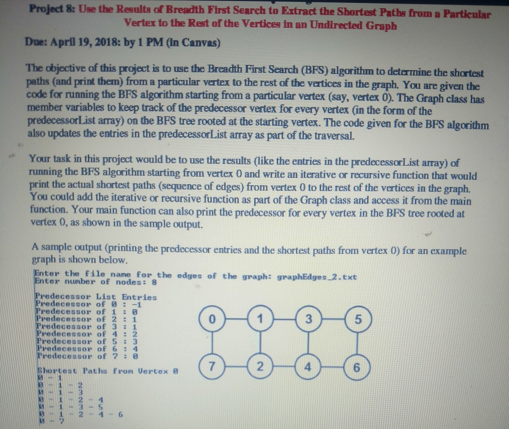 Solved Project 8: Use the Results of Breadth First Search to | Chegg.com