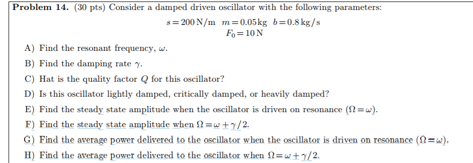 Solved Consider a damped driven oscillator with the | Chegg.com