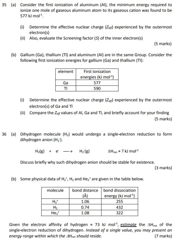 Solved 35 (a) Consider the first ionization of aluminum | Chegg.com