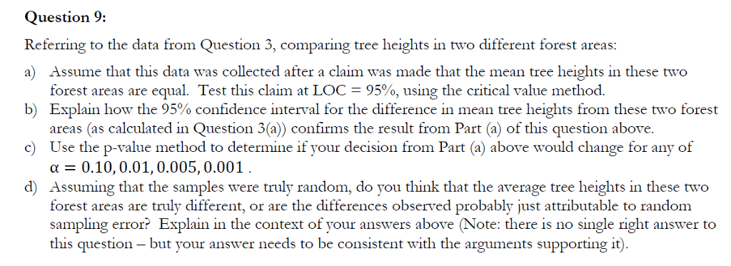 Solved The table below shows random sample data of tree | Chegg.com