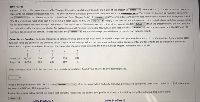 Solved NPV Profile A project's NPv profile graph intersects | Chegg.com